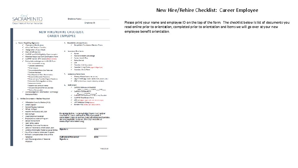 New HireRehire Checklist Career Employee Please print your