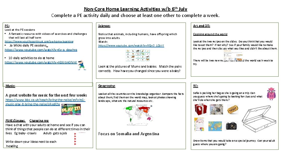 Year 2 Work Pack wb 6 th July
