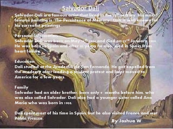 Gallery Rebels Writing by Year 5 Salvador Dali