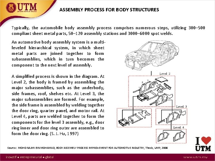 ASSEMBLY PROCESS FOR BODY STRUCTURES Typically the automobile