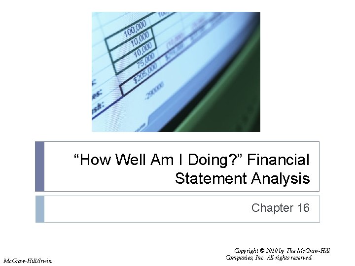 How Well Am I Doing Financial Statement Analysis