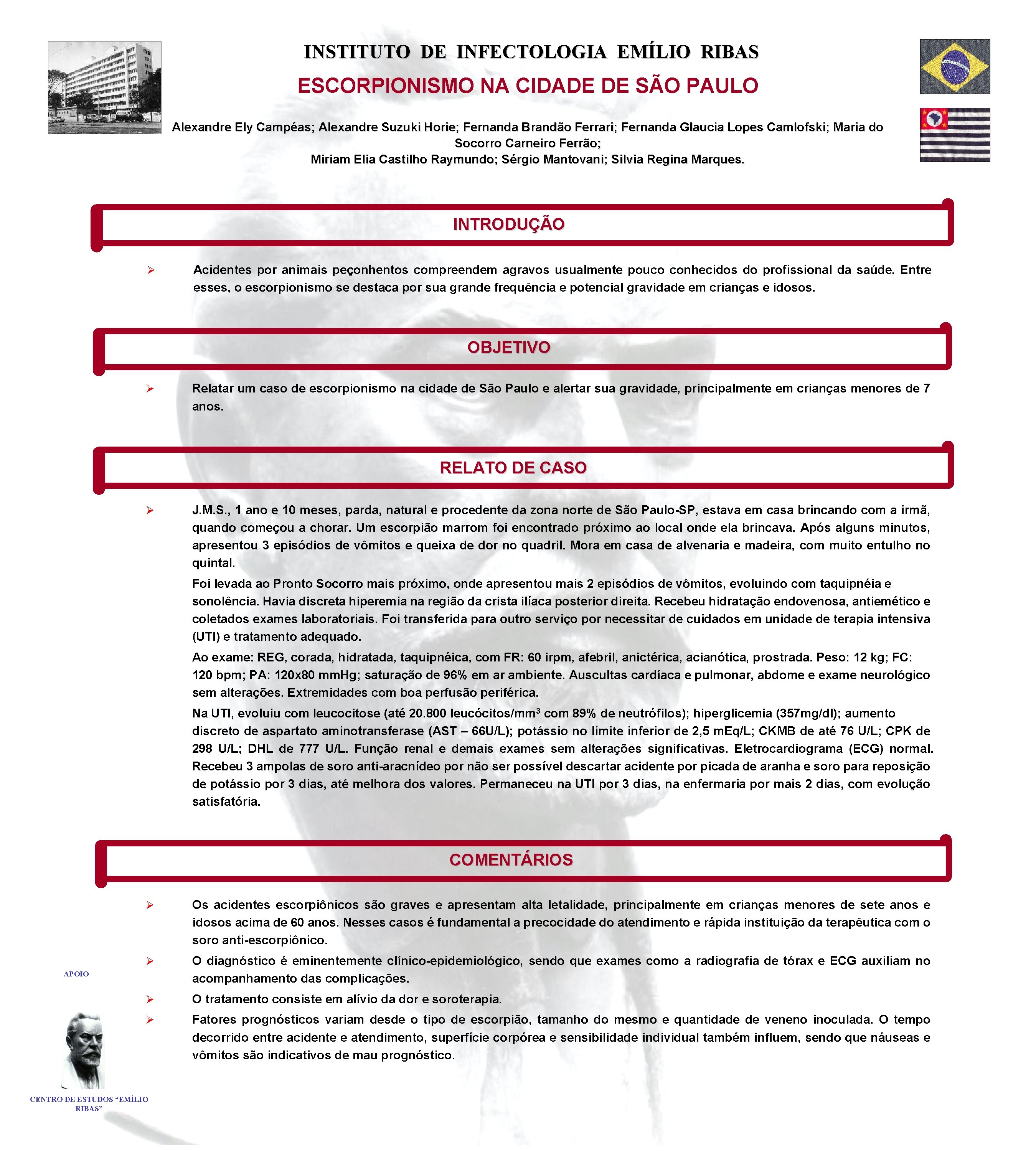 INSTITUTO DE INFECTOLOGIA EMLIO RIBAS ESCORPIONISMO NA CIDADE