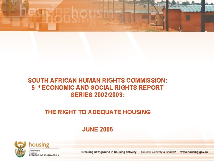 SOUTH AFRICAN HUMAN RIGHTS COMMISSION 5 TH ECONOMIC