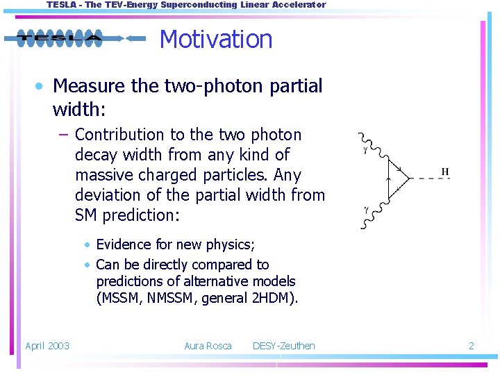 TESLA The TEVEnergy Superconducting Linear Accelerator Light Higgs