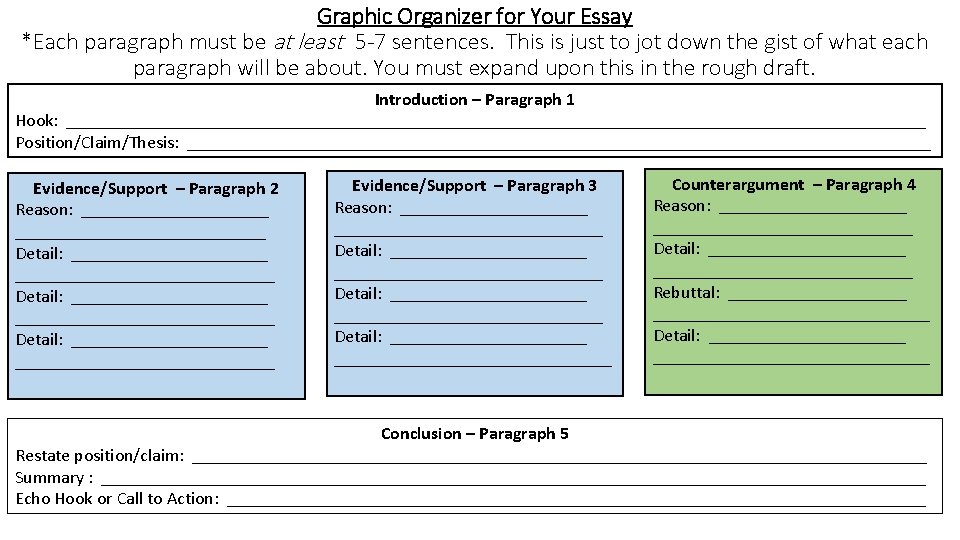 Graphic Organizer for Your Essay Each paragraph must