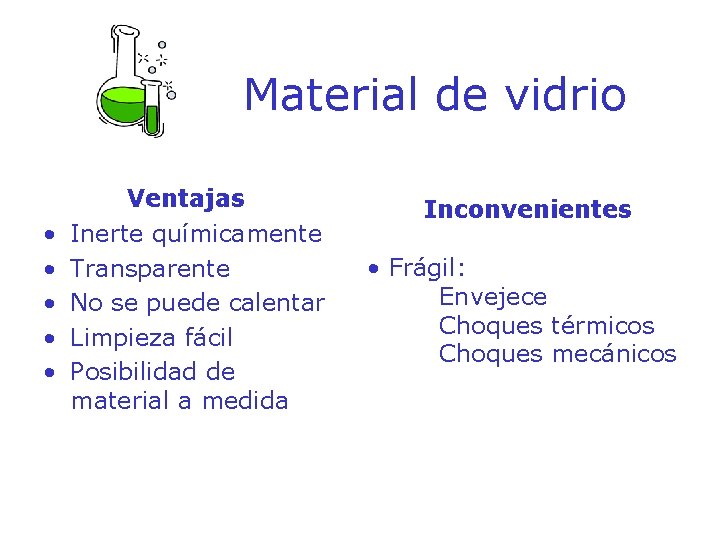 Material de vdrio Material de vidrio Ventajas Inerte