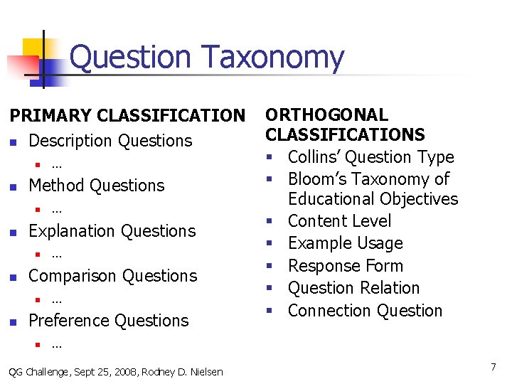 A Taxonomy of Questions for Question Generation Rodney