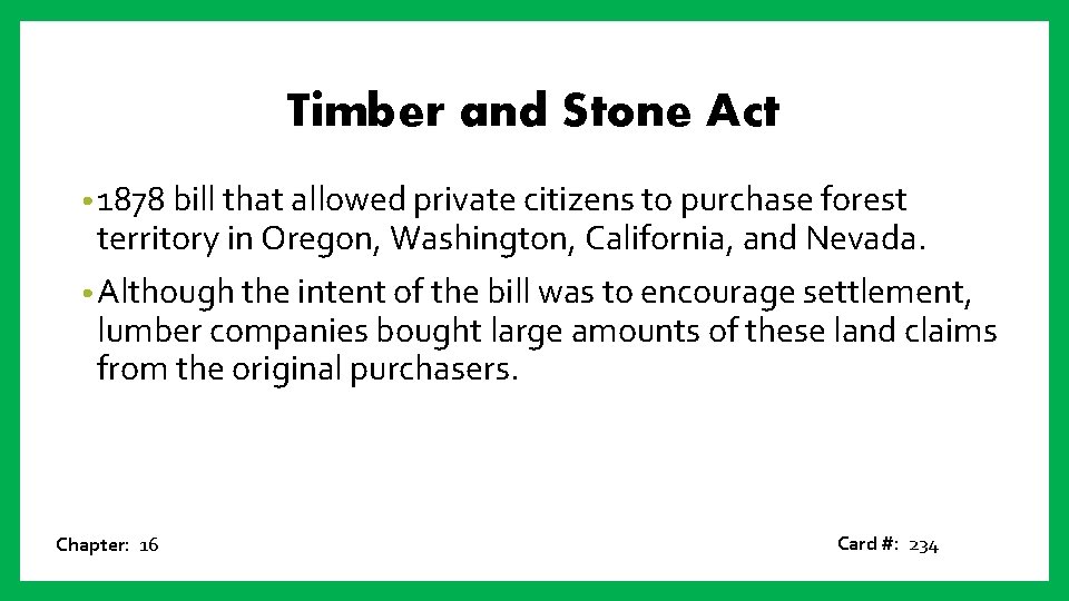 Land Speculation The practice of buying up land