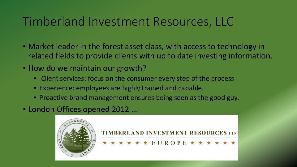 Timberland Investment Resources Tom Johnson Gavin Cotton 11192015