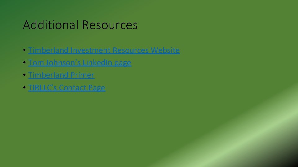 Timberland Investment Resources Tom Johnson Gavin Cotton 11192015