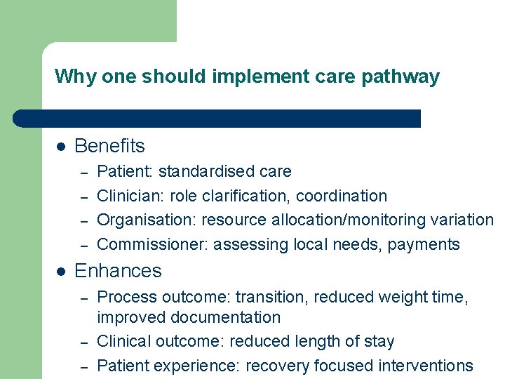 Barriers in the implementation of integrated care pathway