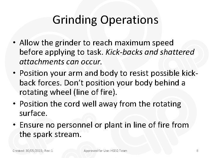 TOOLBOX TALK 010 SAFE USE OF ANGLE GRINDERS