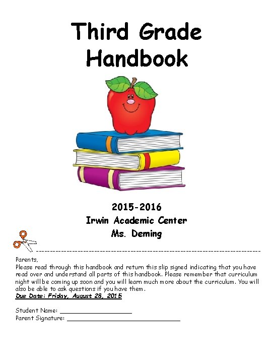 Third Grade Handbook 2015 2016 Irwin Academic Center