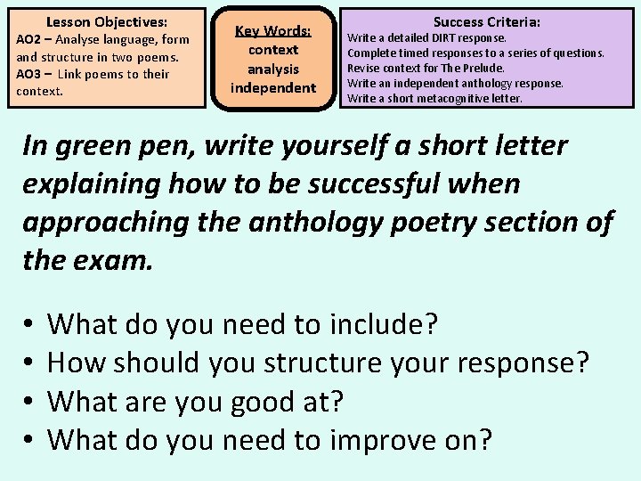 Lesson Objectives AO 2 Analyse language form and