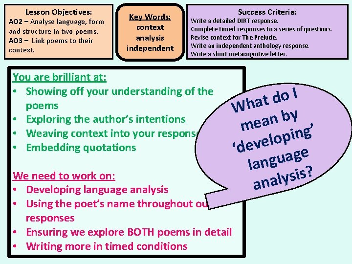 Lesson Objectives AO 2 Analyse language form and