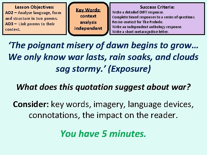 Lesson Objectives AO 2 Analyse language form and