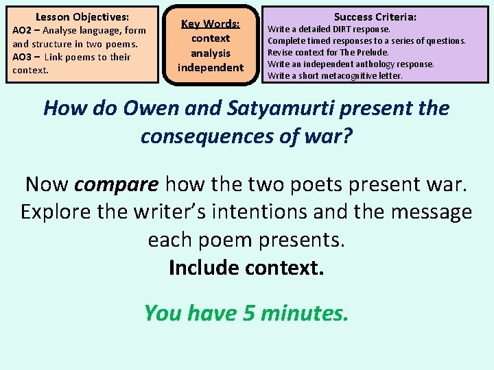 Lesson Objectives AO 2 Analyse language form and