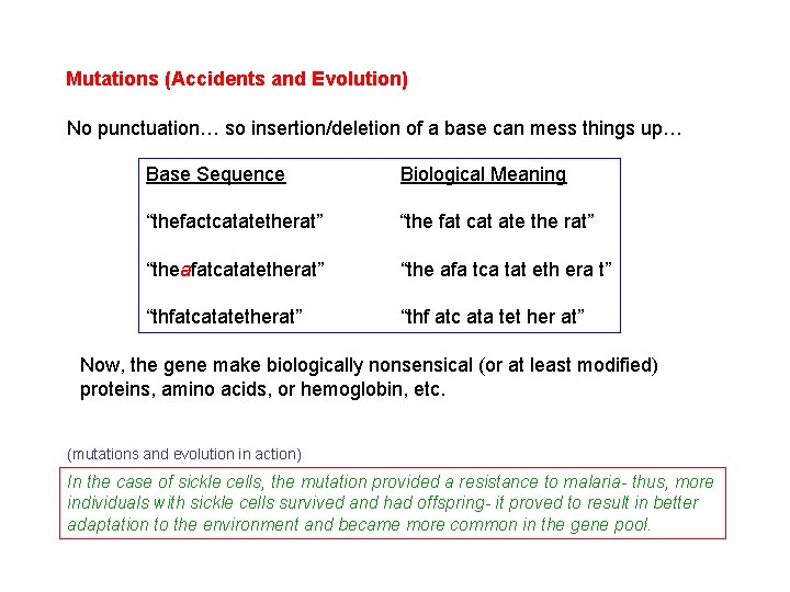 Mutations Accidents and Evolution Review the parts of