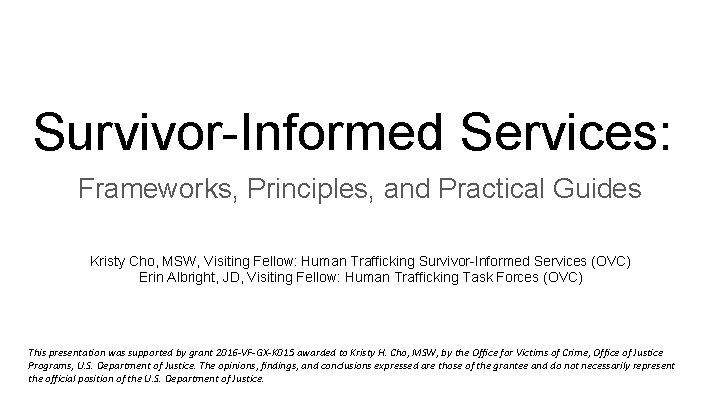SurvivorInformed Services Frameworks Principles and Practical Guides Kristy