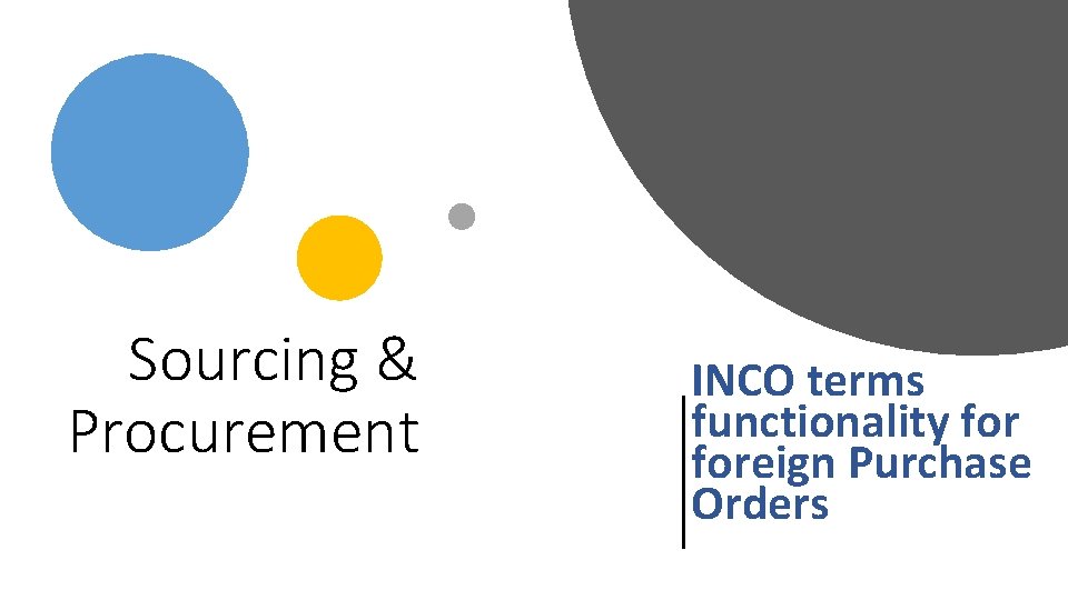 Sourcing Procurement INCO terms functionality foreign Purchase Orders