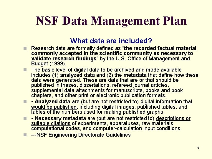 NSF Data Management Plan Steve Riesbeck Research Grants
