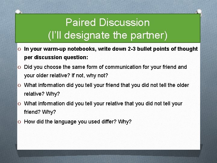 Warmup 5 5 O Write about a recent