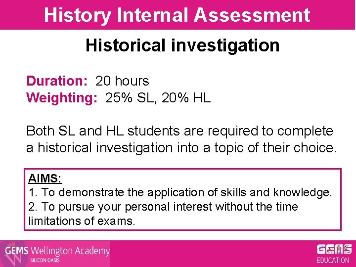 History Internal Assessment Historical investigation Duration 20 hours
