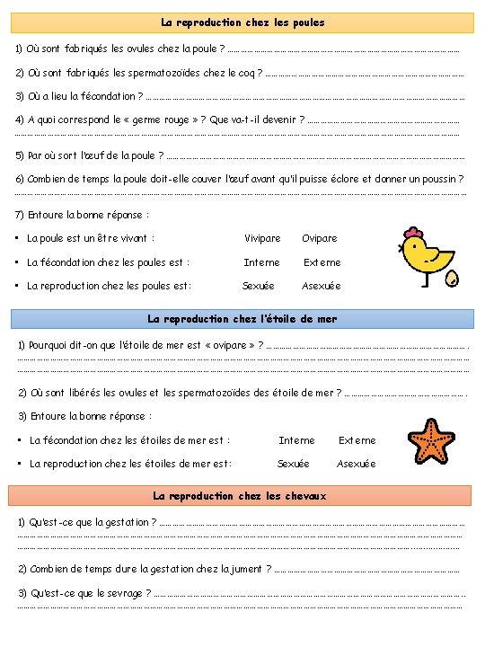 La reproduction chez les poules 1 O sont