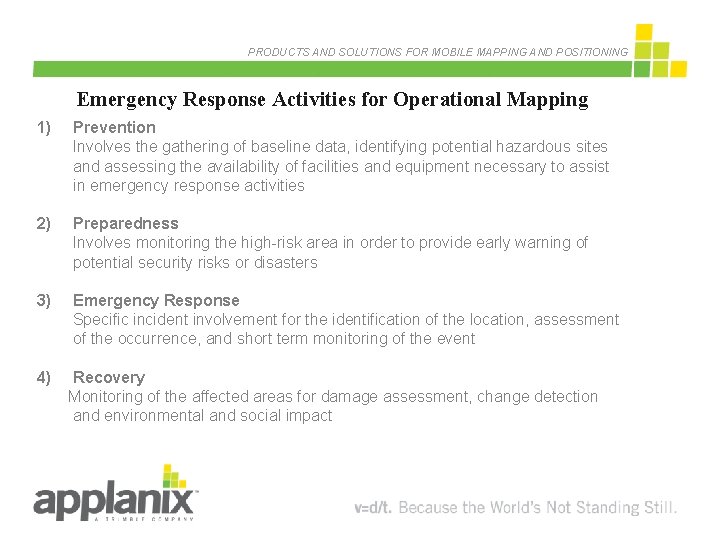 PRODUCTS AND SOLUTIONS FOR MOBILE MAPPING AND POSITIONING