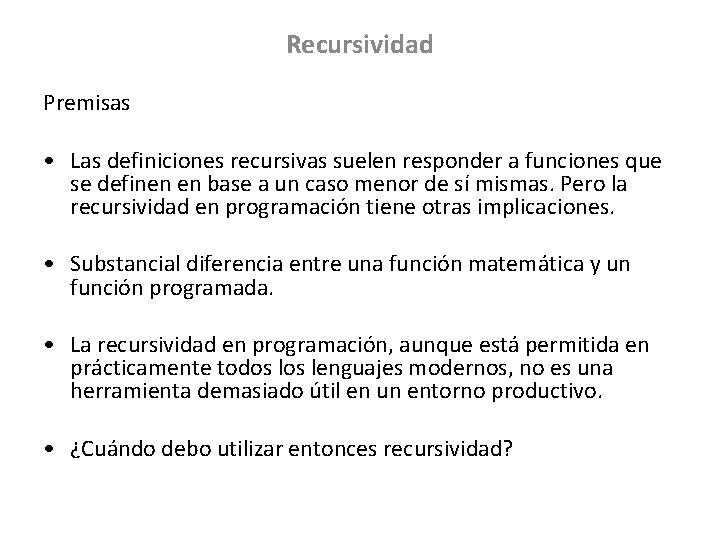 Tema VII Recursividad Concepto Recursividad directa e indirecta