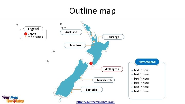 Outline map Legend Capital Major cities Auckland Tauranga
