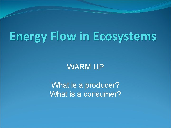 Energy Flow in Ecosystems WARM UP What is