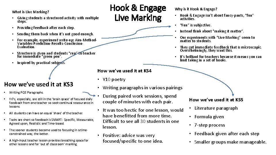 What is Live Marking Giving students a structured