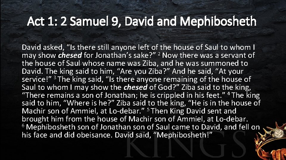 David and Mephibosheth Covenantloyalty 2 Samuel 4 4