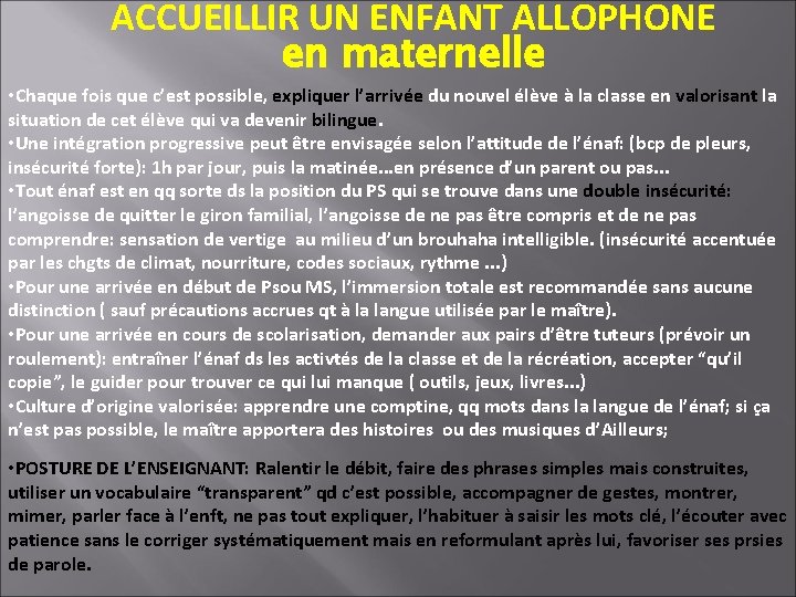 DISPOSITIF DACCUEIL ET DE SCOLARISATION DES ELEVES ALLOPHONES