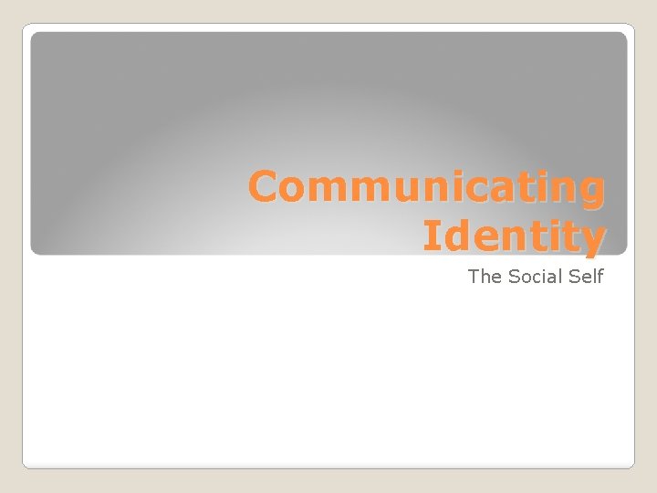 Communicating Identity The Social Self Identity a theory