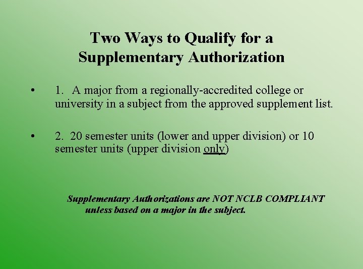 Supplementary Authorizations and Subject Matter Authorizations For Multiple