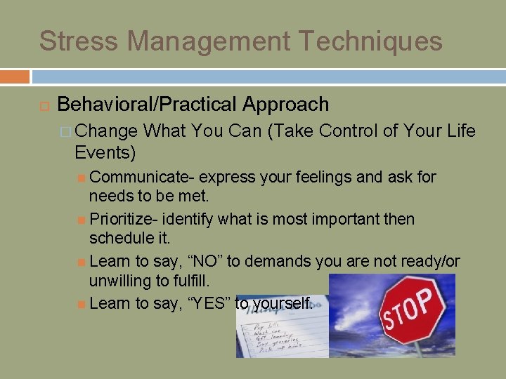 Stress Management Stress Management Lesson Plan Define Stress