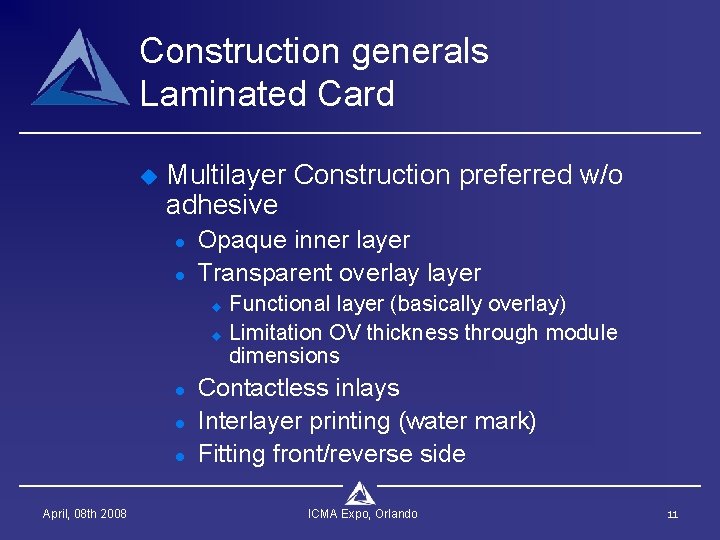 Production of Laminated Cards for HighEnd Applications ICMA