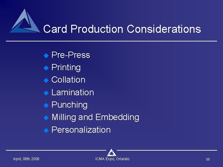 Production of Laminated Cards for HighEnd Applications ICMA