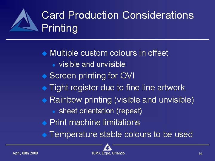 Production of Laminated Cards for HighEnd Applications ICMA