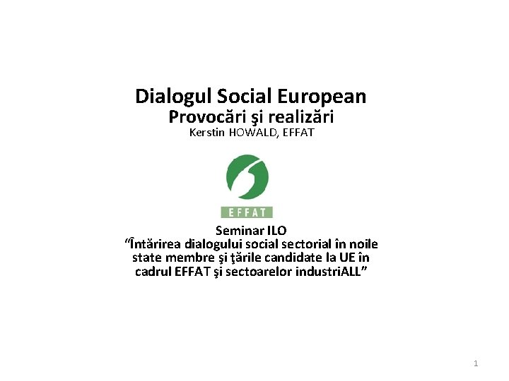 Dialogul Social European Provocri i realizri Kerstin HOWALD