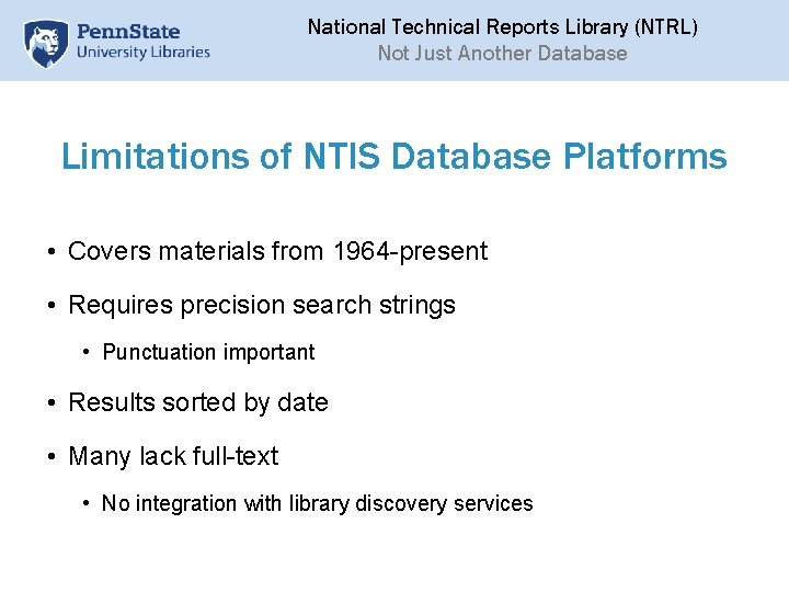 National Technical Reports Library NTRL Not Just Another