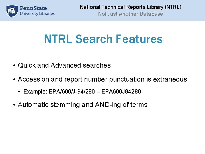 National Technical Reports Library NTRL Not Just Another