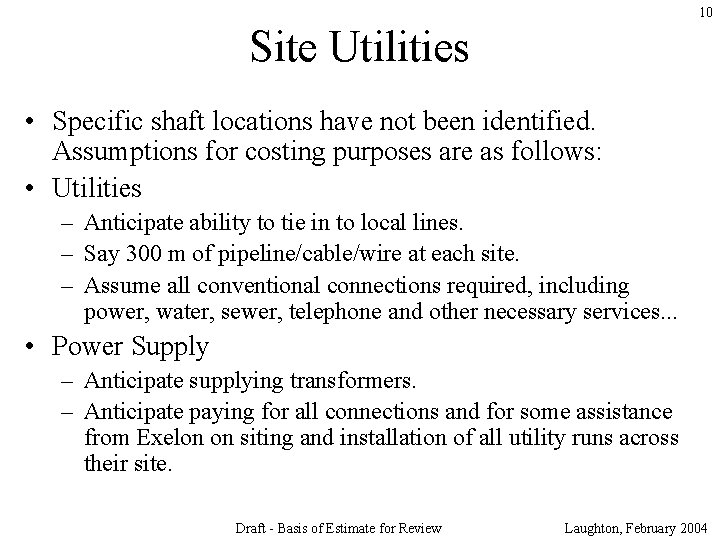 1 Theta 13 Midwest Site Basis of Estimate