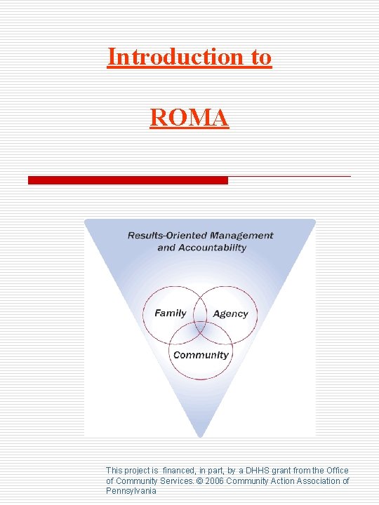 Introduction to ROMA This project is financed in