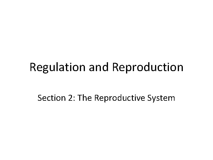 Regulation and Reproduction Section 2 The Reproductive System