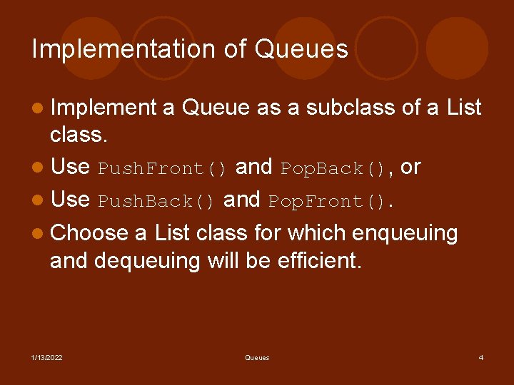 Queues Lecture 30 Fri Apr 2 2004 Queues