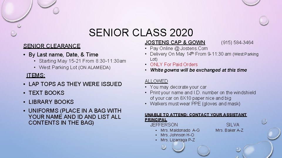 SENIOR CLASS 2020 SENIOR CLEARANCE By Last name