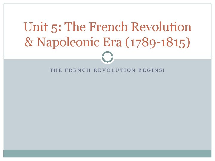 Unit 5 The French Revolution Napoleonic Era 1789